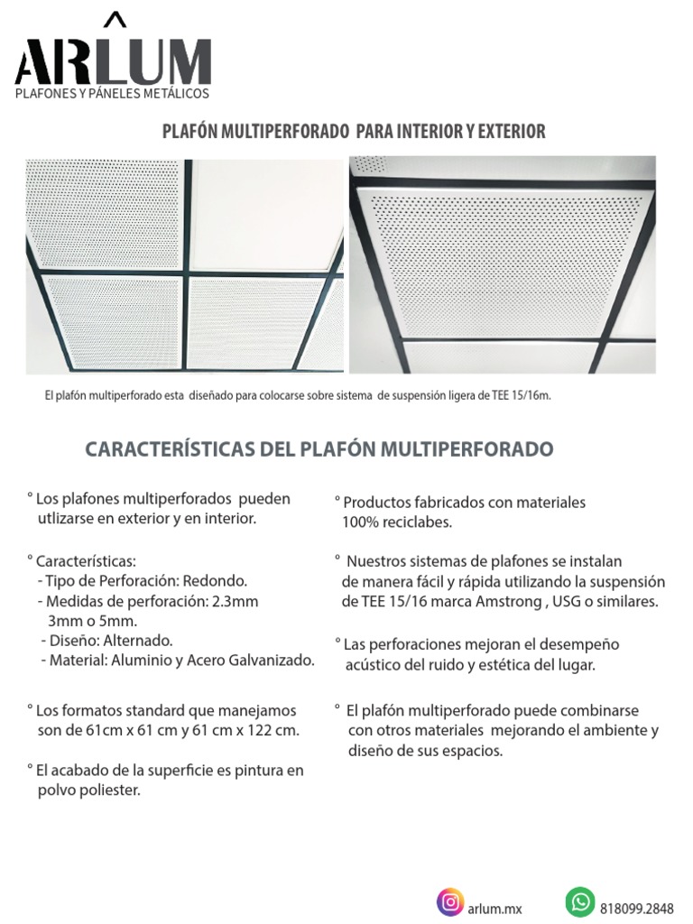 Plafón Multiperforado: Medidas y Características | PDF