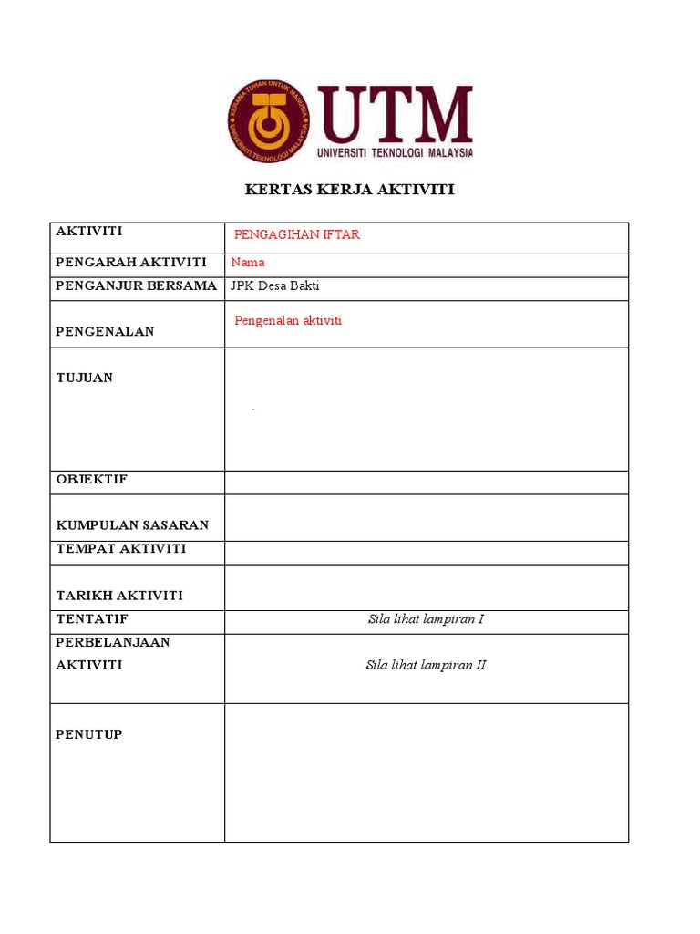 TEMPLATE KERTAS KERJA AKTIVITI PIJDB'21 | PDF