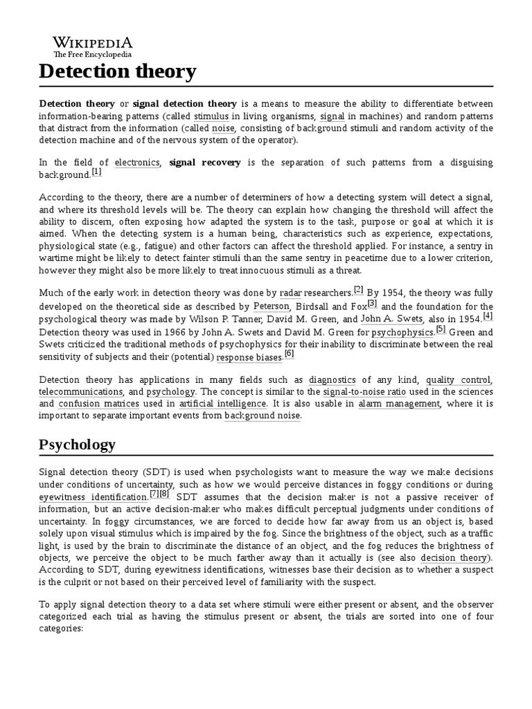 Detection Theory | Download Free PDF | Cognitive Science | Statistical ...