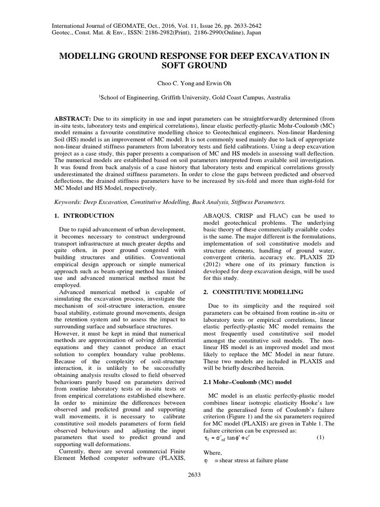 Modelling Ground Response For Deep Excavation in Soft Ground | PDF | Plasticity (Physics ...
