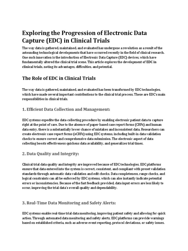 Advantages of EDC in Clinical Trials | PDF | Clinical Trial ...