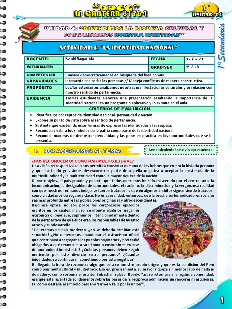 1° DPCC - Actv.04-Und.4 2023 | PDF | Nación | Perú
