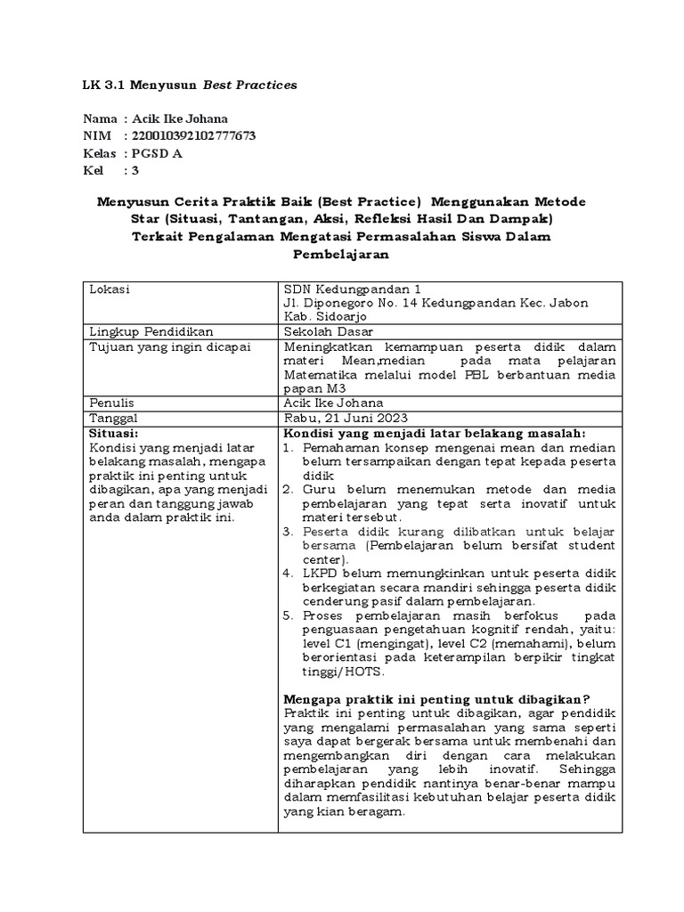 LK. 3.1 Menyusun Best Practices | PDF LK. 3.1 Menyusun Best Practices | PDF