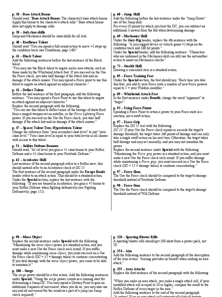 Star Wars SAGA Errata | PDF | Star Wars | Weaponry