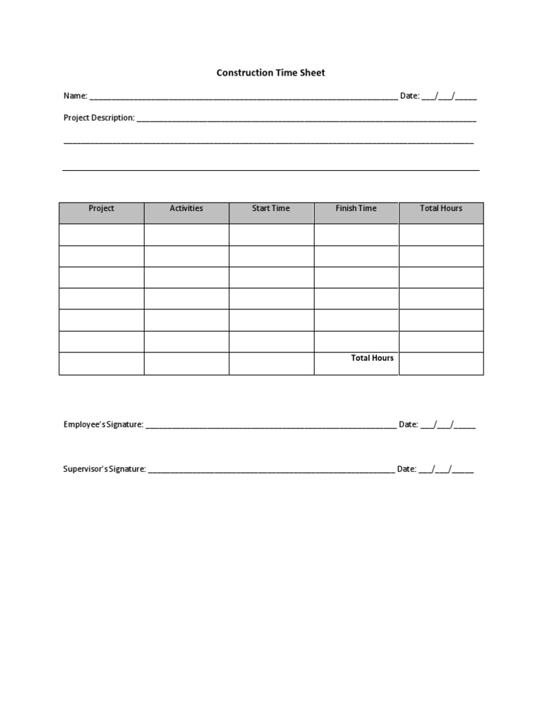 Construction Time Sheet | PDF