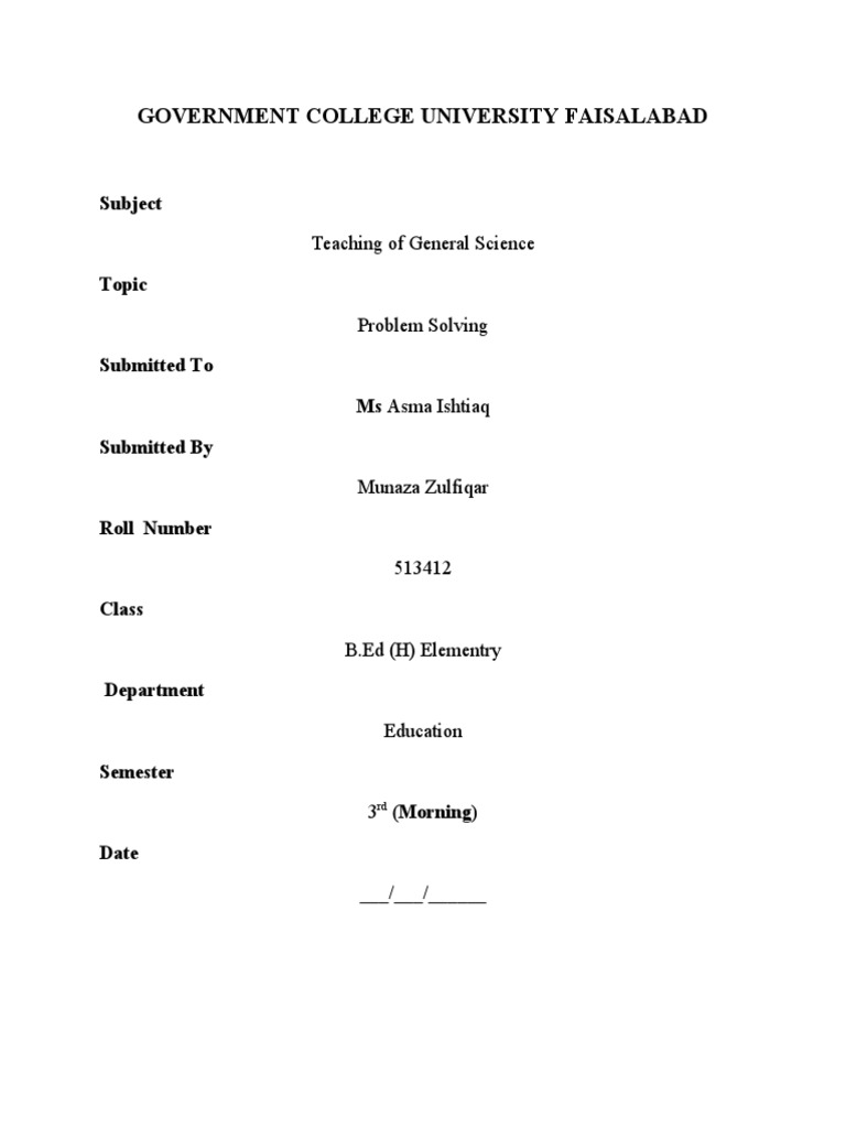 Problem Solving Assignment | PDF | Learning | Cognition