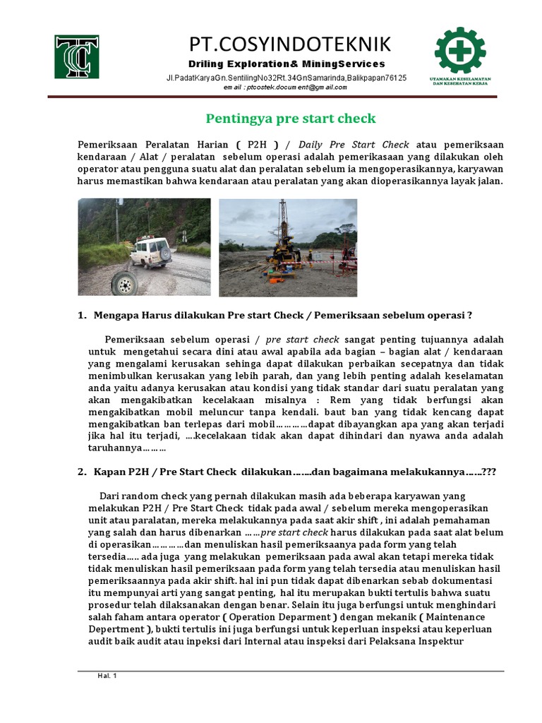 Pentingnya Pre Start Check Alat Operasi | PDF