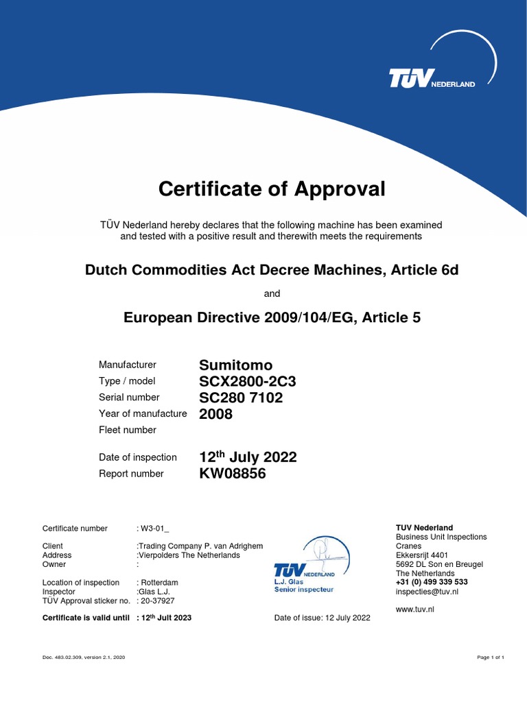 110722-KW08856-20 37927-Sumitomo-SCX2800-SC280 7102-Eng Cert | PDF
