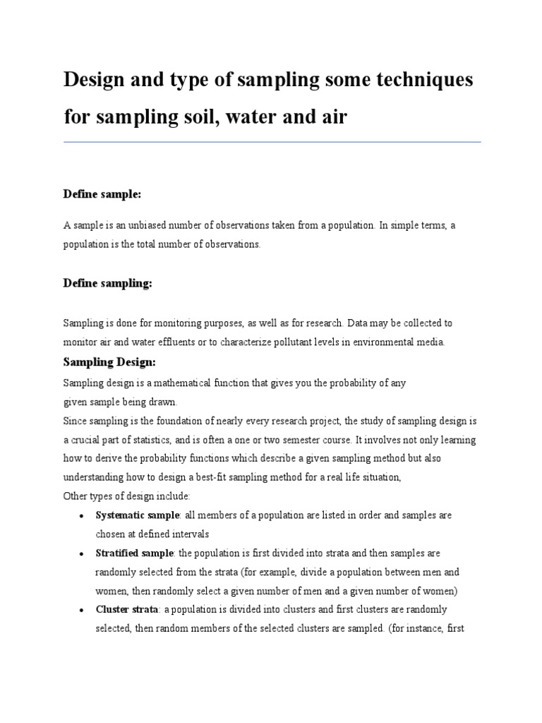 Design and Types of Sampling Few Techniques To Take Sample From Soil ...