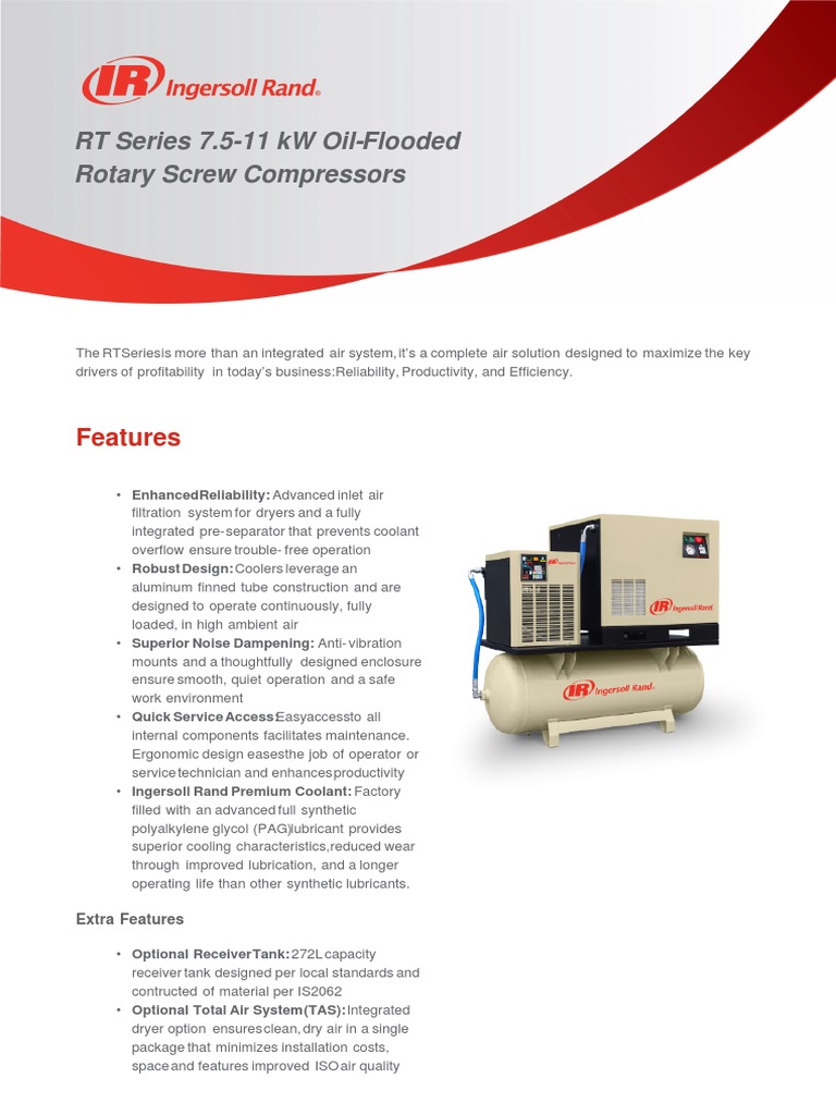 RT Series 7.5 11 KW Oil Flooded Rotary Screw Compressors - BR Class - T ...