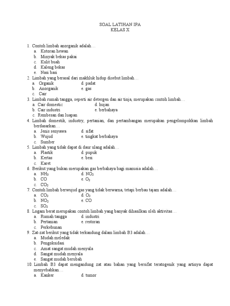 SOAL LATIHAN IPA Kelas X | PDF