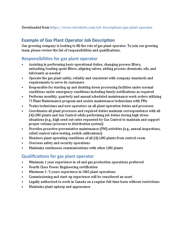 Gas Plant Operator v1 | PDF | Business | Technology & Engineering