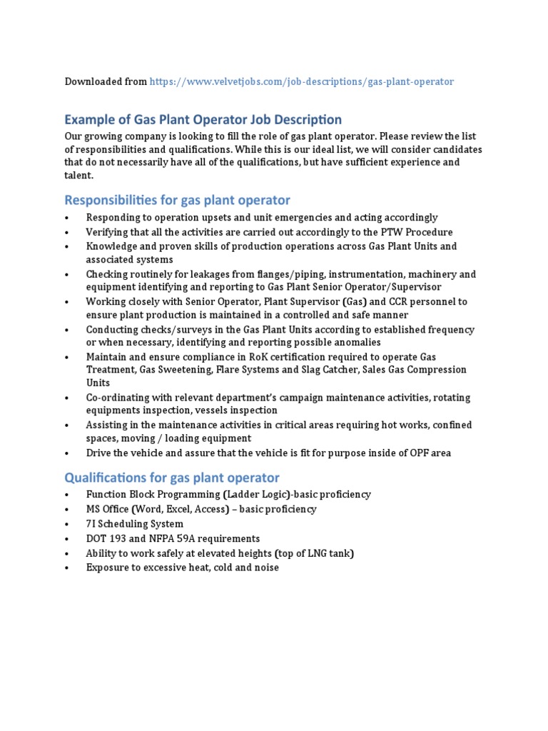 Gas Plant Operator v2 | PDF