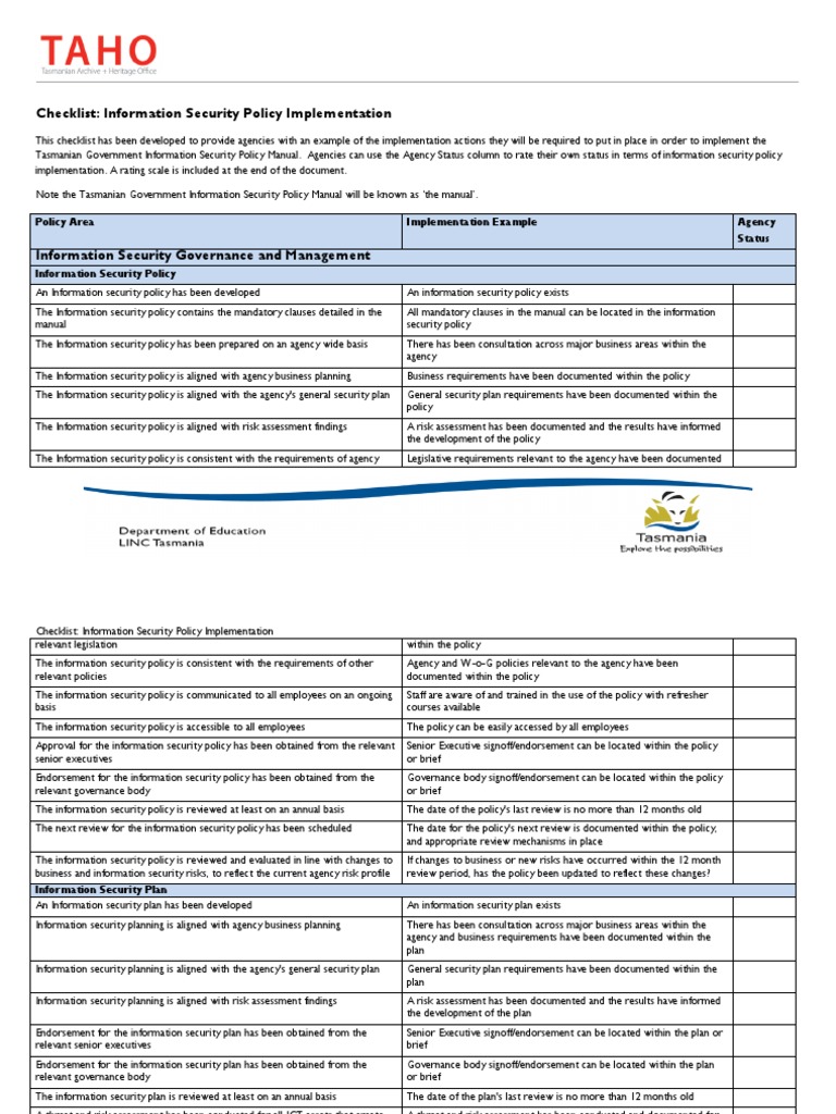 Checklist Information Security Policy Implementation | Download Free ...
