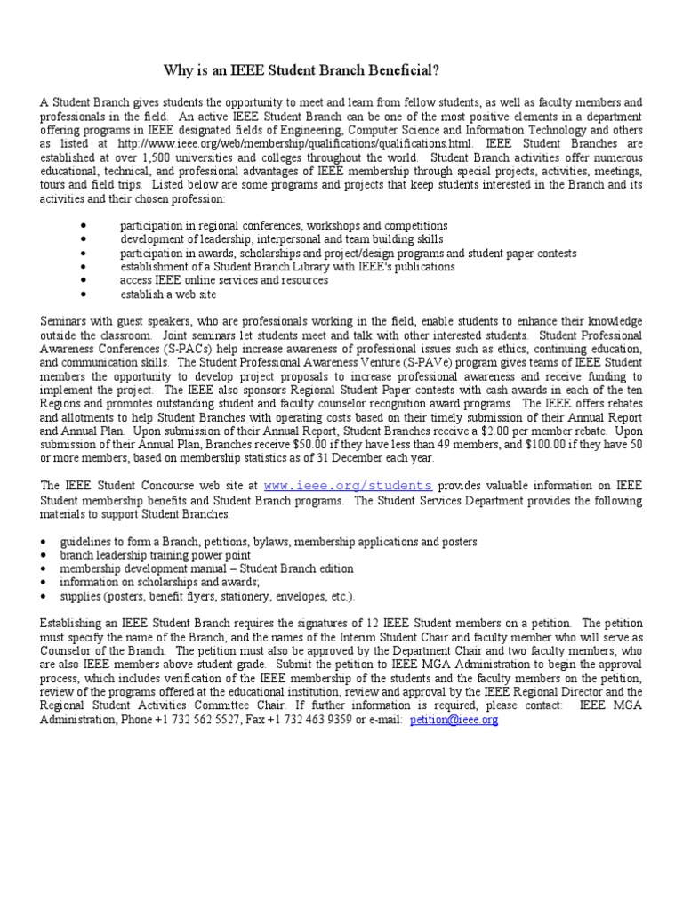 Benefits of Joining an IEEE Student Branch | PDF