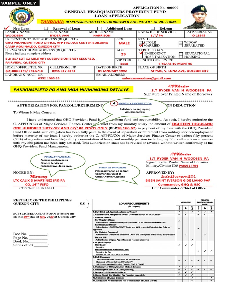 GHQ Provident Fund Loan Application | PDF | Assignment (Law) | Loans