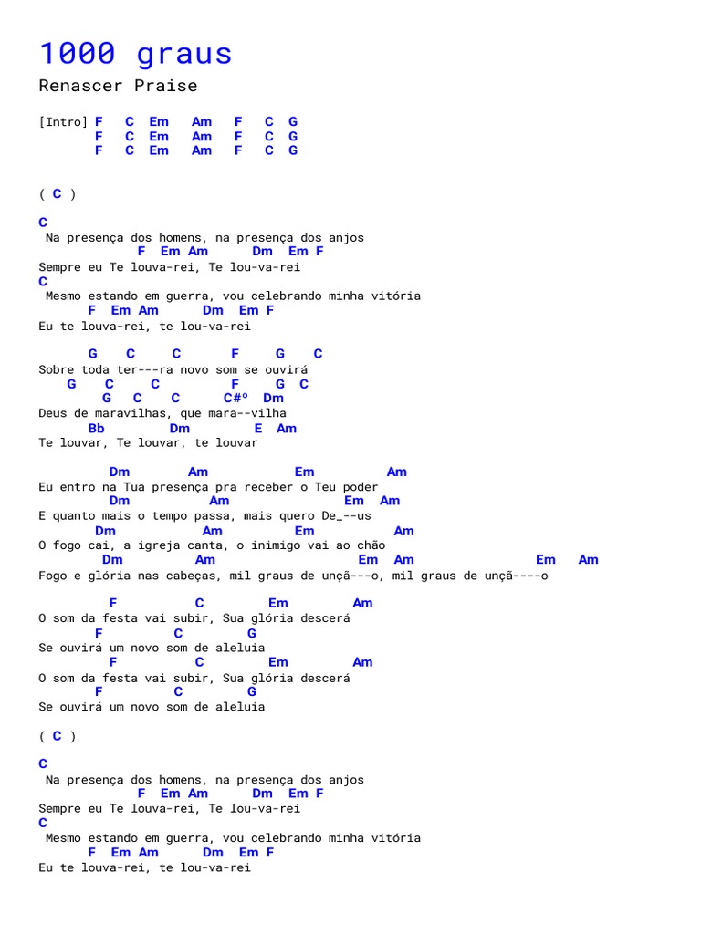 1000 Graus Simplificada Renascer Praise | PDF