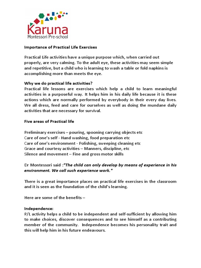 Importance of Practical Life Exercises 230724 172709 | PDF ...