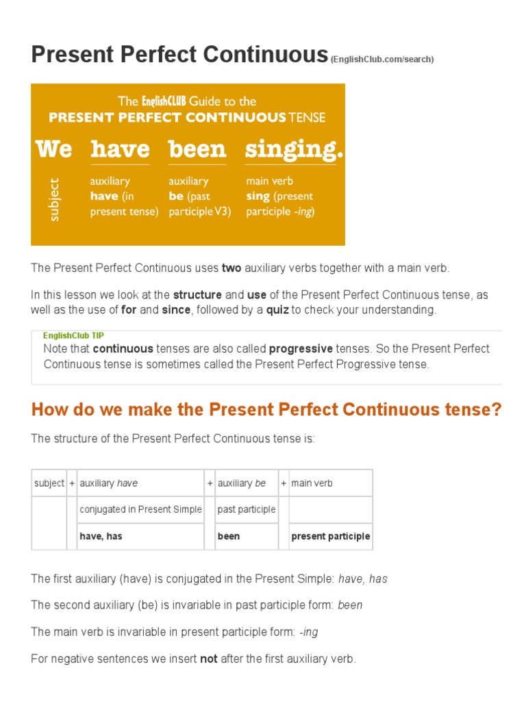 Present Perfect Continuous | PDF | Perfect (Grammar) | Verb
