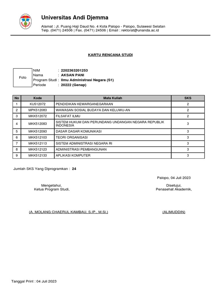 Kartu Rencana Studi | PDF