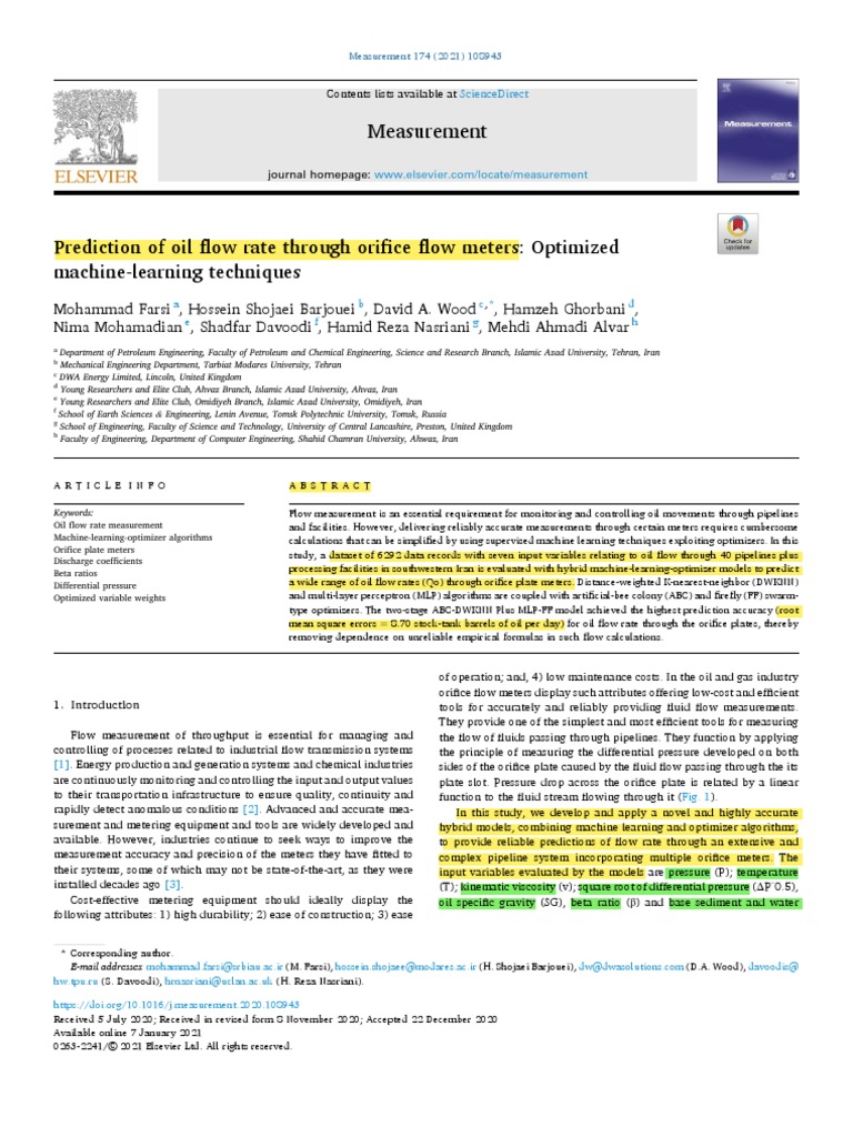 Prediction of Oil Flow Rate Through Orifice Flow Meters | PDF | Machine ...