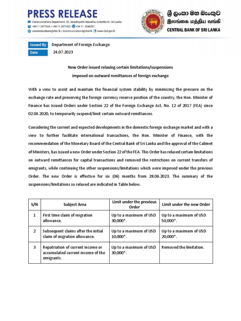 New Order Issued Relaxing Certain Limitations Suspensions Imposed On ...