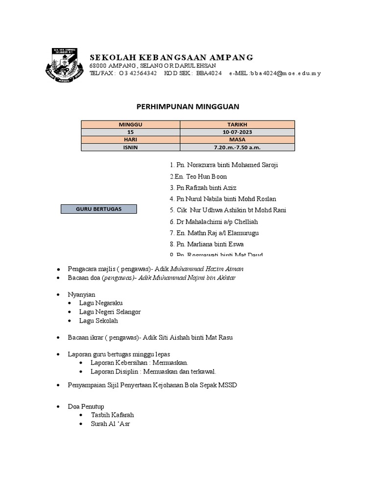 Laporan Perhimpunan Rasmi Minggu 15 | PDF