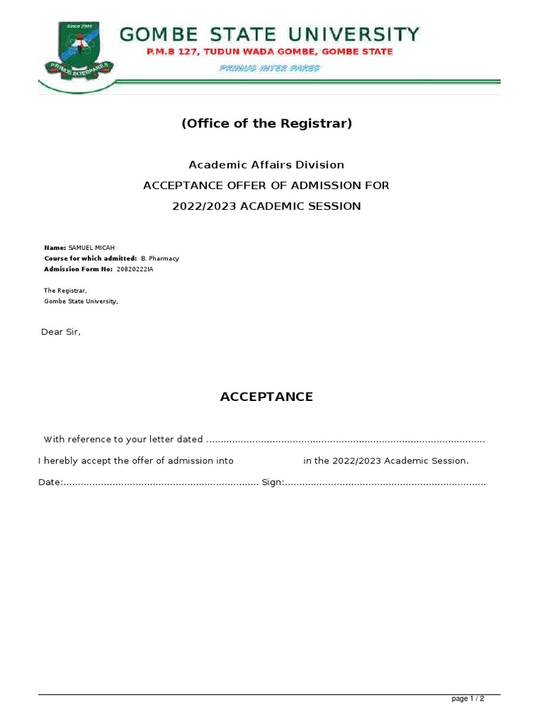 Acceptance Letter | PDF