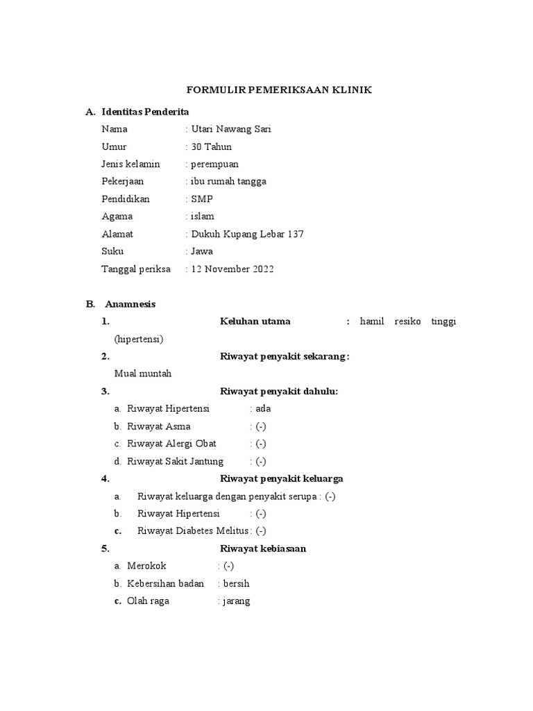 Formulir Pemeriksaan Klinik Bumil Resti | PDF