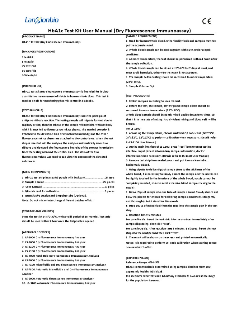 HbA1c User Manual-20220413001 | PDF | Glycated Hemoglobin | Immunoassay