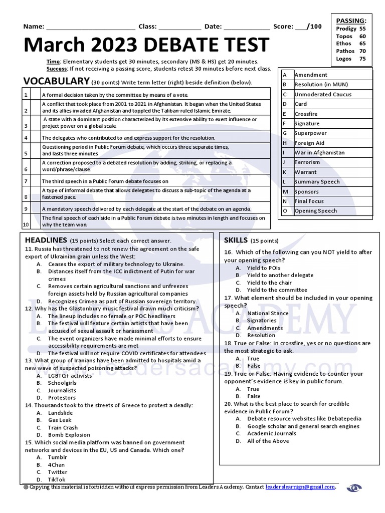 2023 March Test | Download Free PDF | Vladimir Putin | World Politics