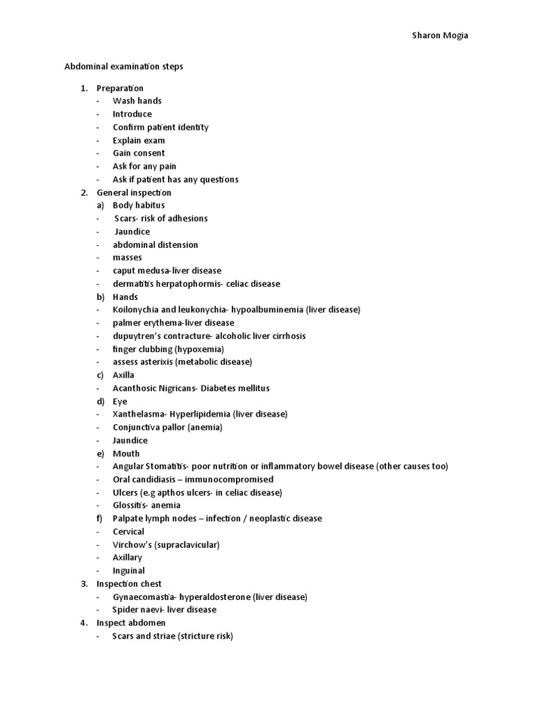 Abdominal Examination Steps Pdf Clinical Medicine Medical Specialties