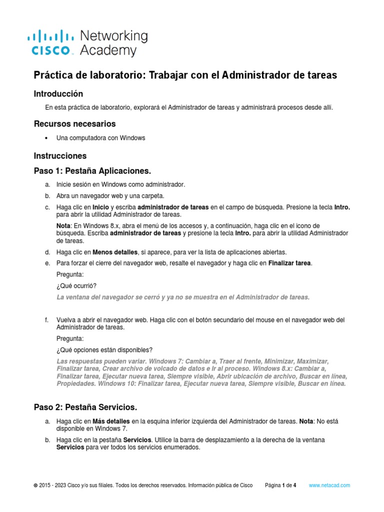 11.1.3.4 Lab - Work With Task Manager | PDF | Windows 7 | Microsoft Windows