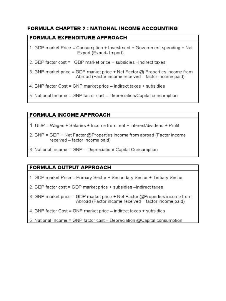 Formula Chapter 2 National Income Accounting | PDF