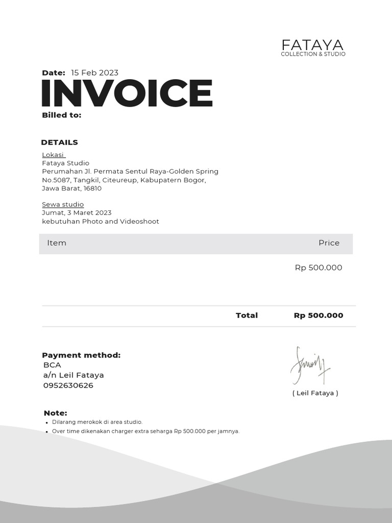 Invoice for Fataya Studio Rental | PDF