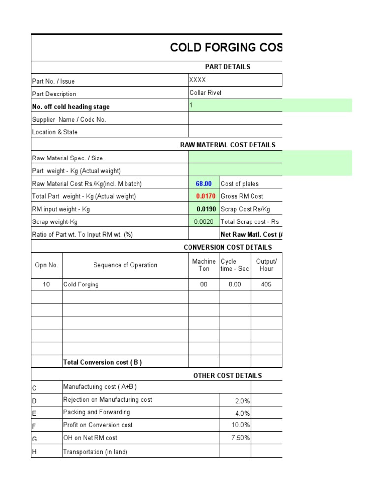 94.COLD FORGING COST ESTIMATION SHEET | PDF | Economies | Secondary ...