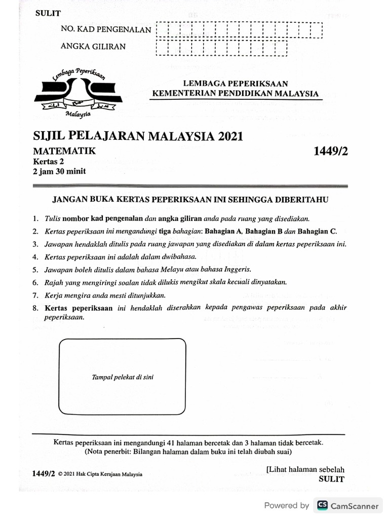 PAPER SPM MATHS P2 2021 | PDF