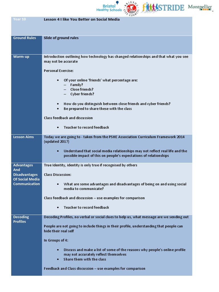 Social Media Relationships Lesson Plan | PDF | Social Media | Popular ...