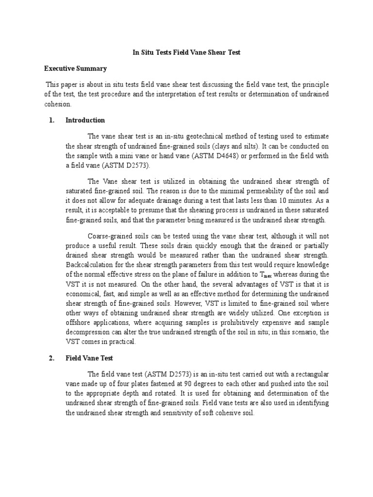 In Situ Field Vane Shear Test Guide | PDF | Soil Mechanics | Applied ...
