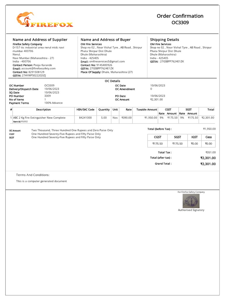 Order Confirmation-OC3309 | PDF | Economies | Public Finance