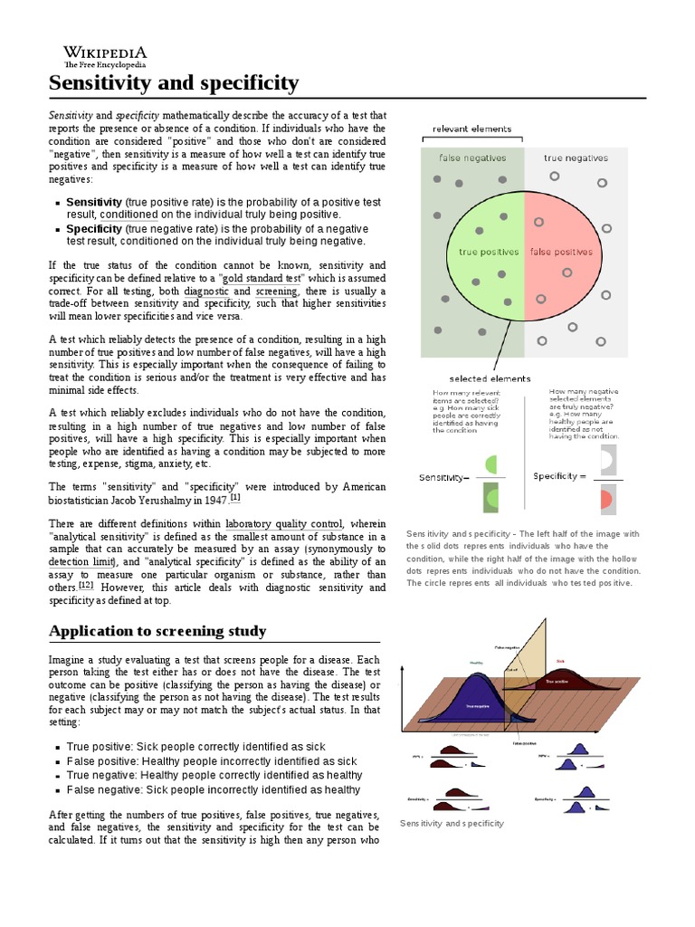 Sensitivity and Specificity | PDF | Sensitivity And Specificity | Teaching Mathematics
