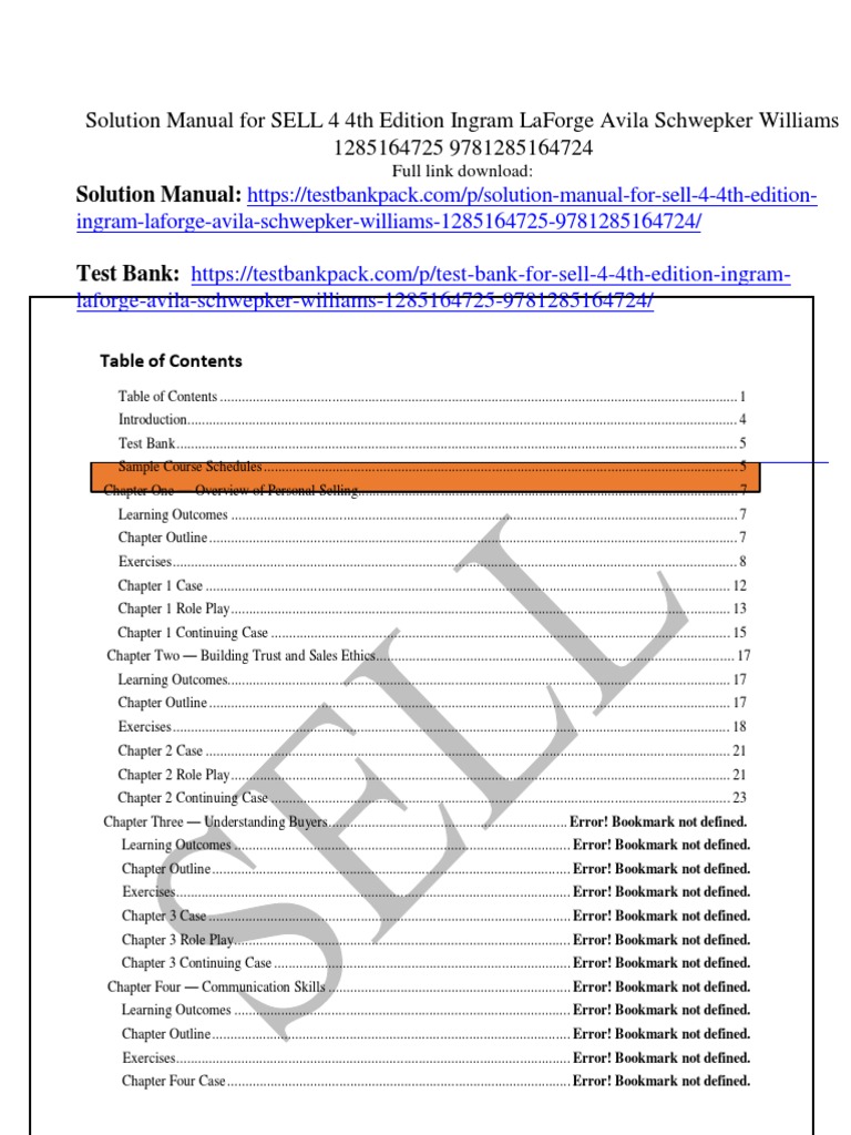 SELL 4th Edition Ingram LaForge Avila Schwepker Williams Solution Manual | PDF | Sales ...