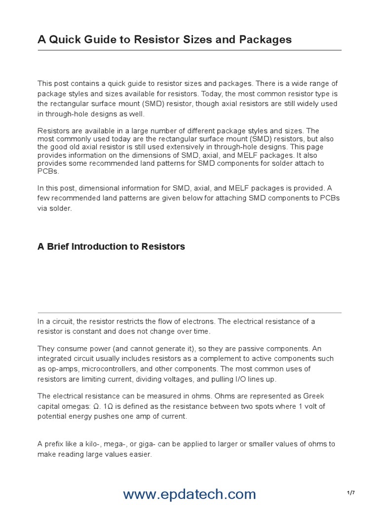 Resistor Sizes & Packages Guide | PDF | Resistor | Printed Circuit Board