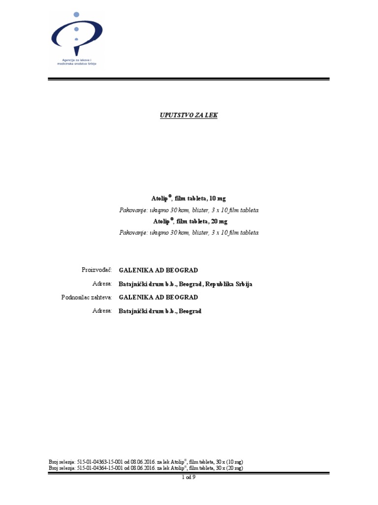 Uputstvo Za Lek:, Film Tableta, 10 MG | PDF