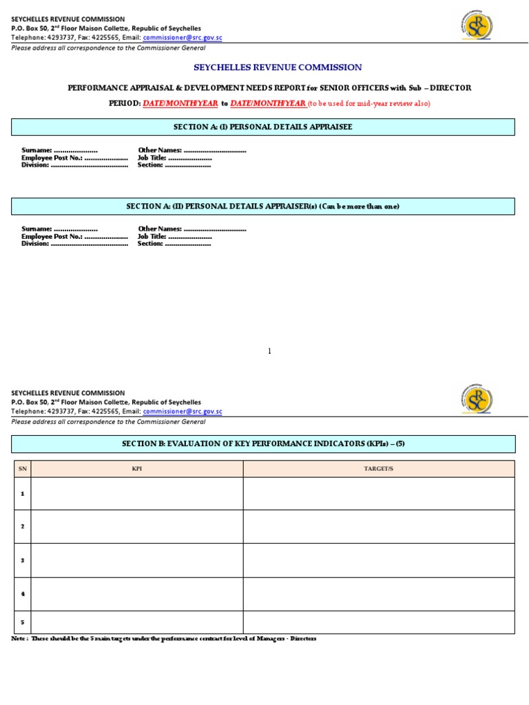 Senior Officer Appraisal Form | PDF | Communication | Business