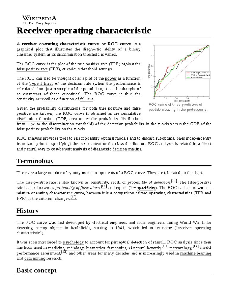 Receiver Operating Characteristic | PDF | Receiver Operating Characteristic | Sensitivity And ...