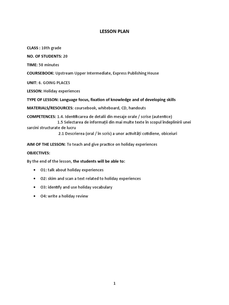 Plan de Lectie - 10 | PDF | Pedagogy | Cognition