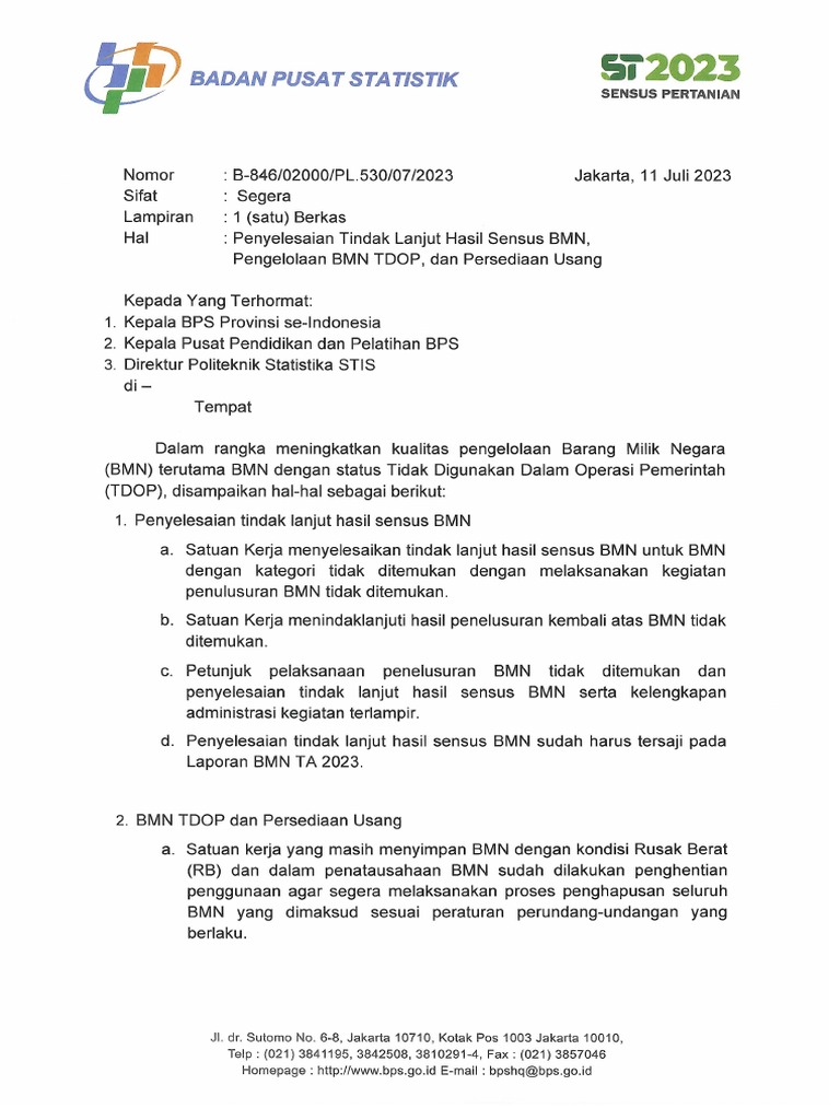 B.846.0200 Penyelesaian TL Sensus, BMN TDOP, Dan Persediaan Usang | PDF