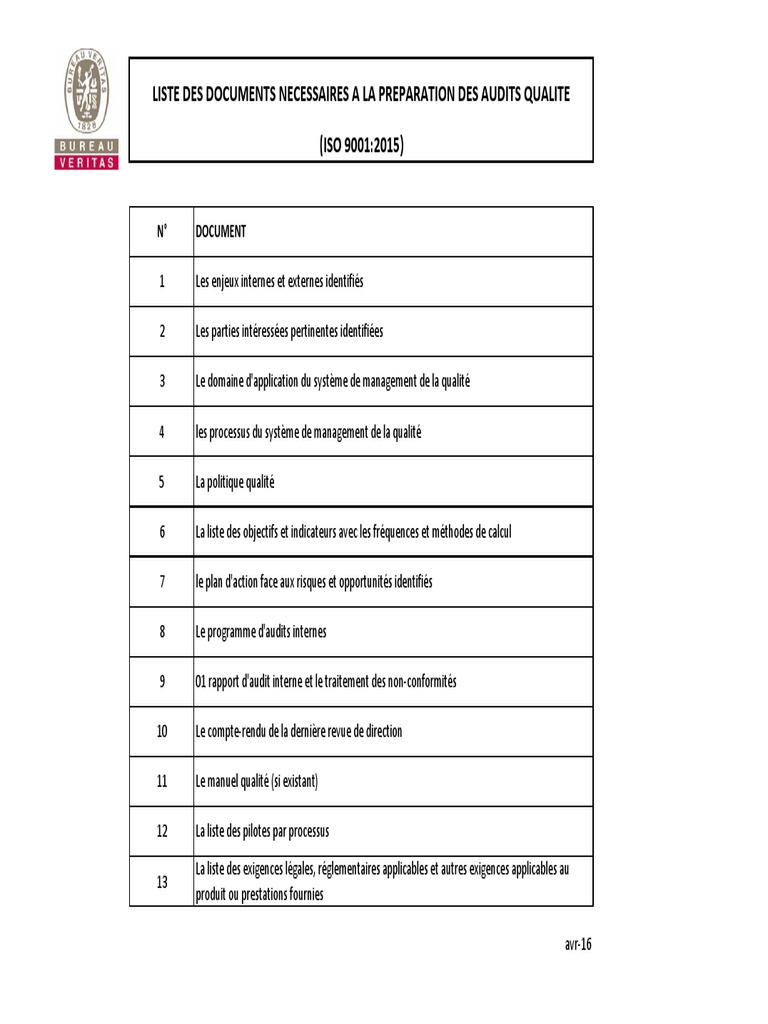 Documents nécessaires pour audits ISO 9001 | PDF | Affaires | Ordinateurs