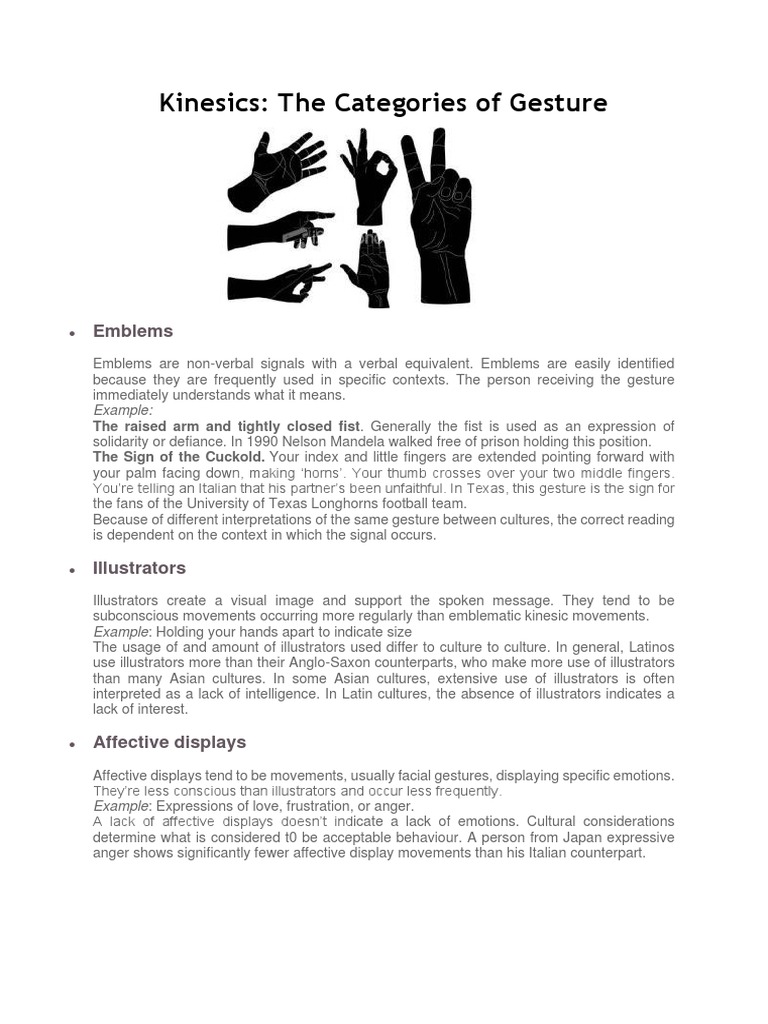 Understanding Kinesics: Types of Gestures | PDF | Gesture | Nonverbal Communication